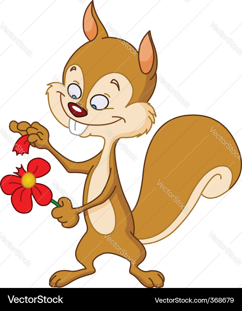 Squirrel with flower Royalty Free Vector Image