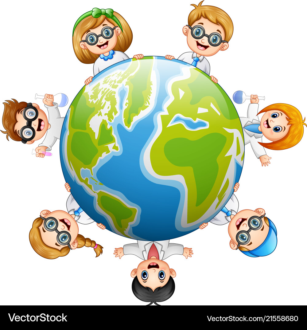 Happy children around the earth Royalty Free Vector Image