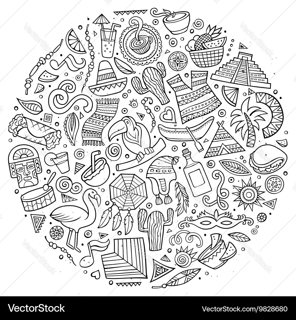 Line art hand drawn doodle cartoon set Royalty Free Vector