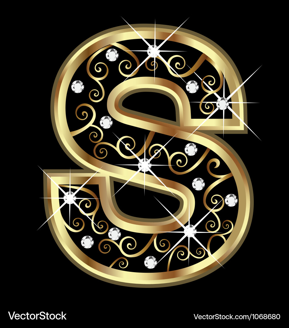 S gold letter with swirly ornaments Royalty Free Vector