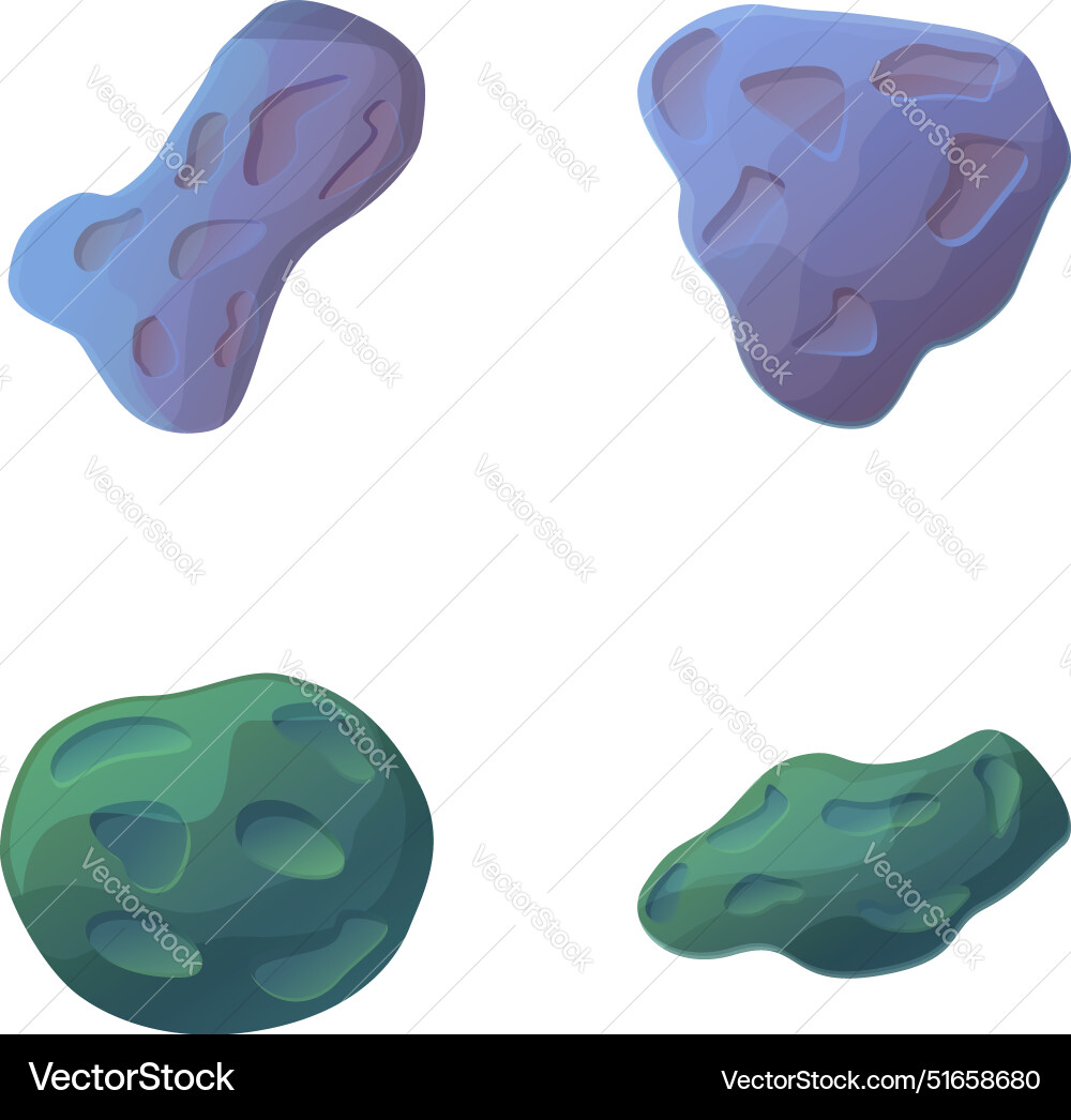 Space asteroid icons set cartoon Royalty Free Vector Image