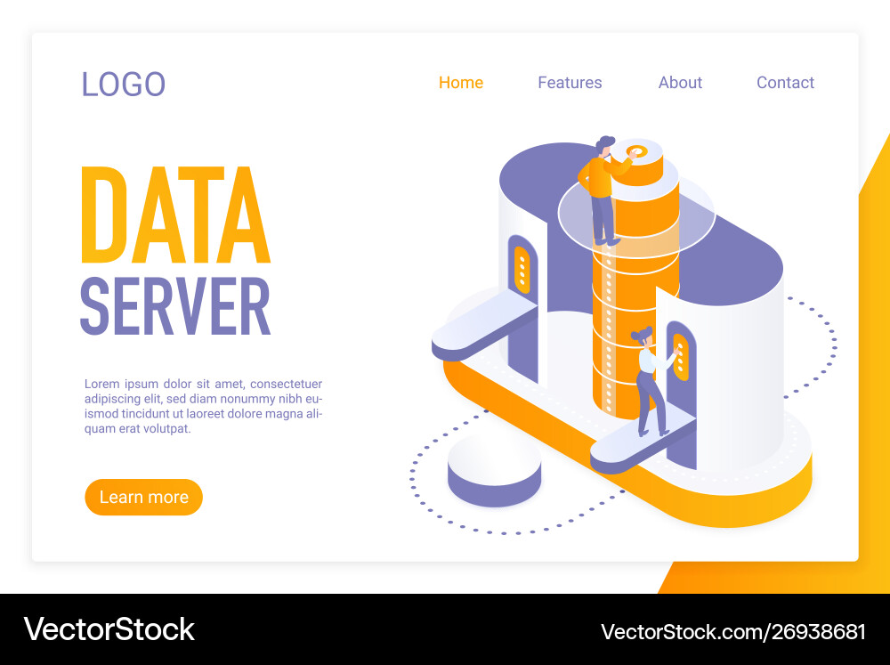 Data server landing page isometric template Vector Image