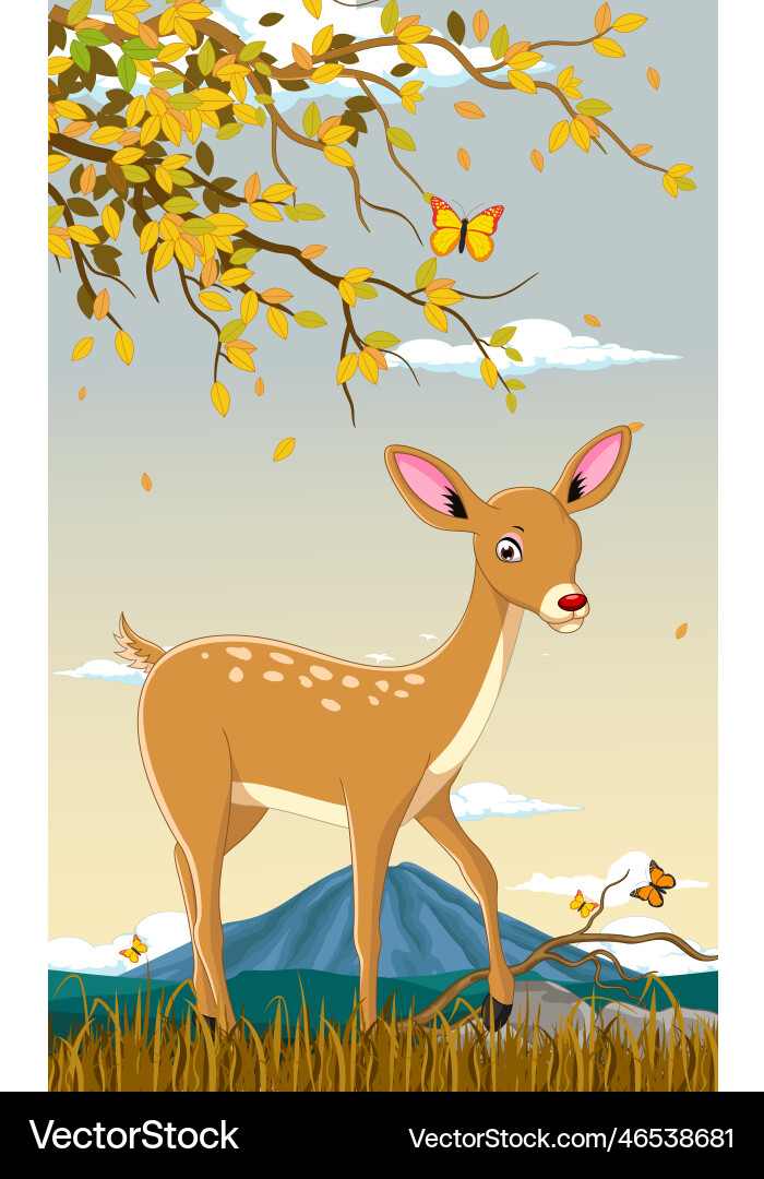 Deer cartoon with landscape background Royalty Free Vector