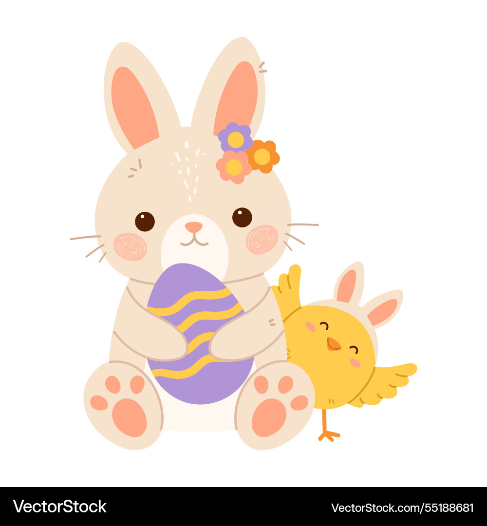 Easter bunny rabbit and chick with ears Royalty Free Vector