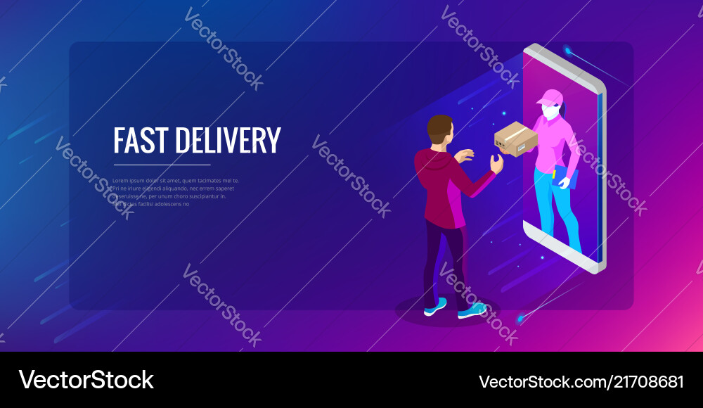 Isometric fast delivery service online Royalty Free Vector