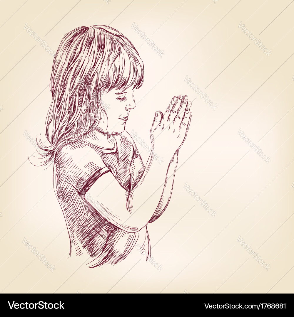 Children Praying Drawing Child Praying Drawing Cliparts, Stock Vector