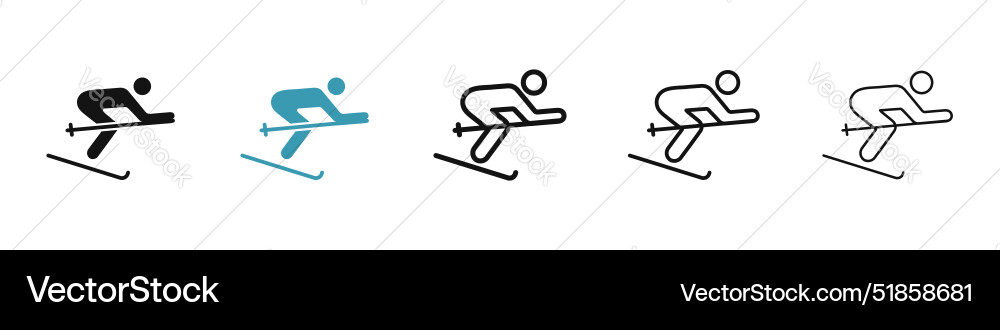 Skiing icon set in black and blue colors Vector Image