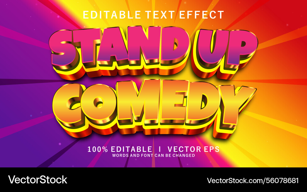 Stand up comedy 3d text effect with modern style Vector Image