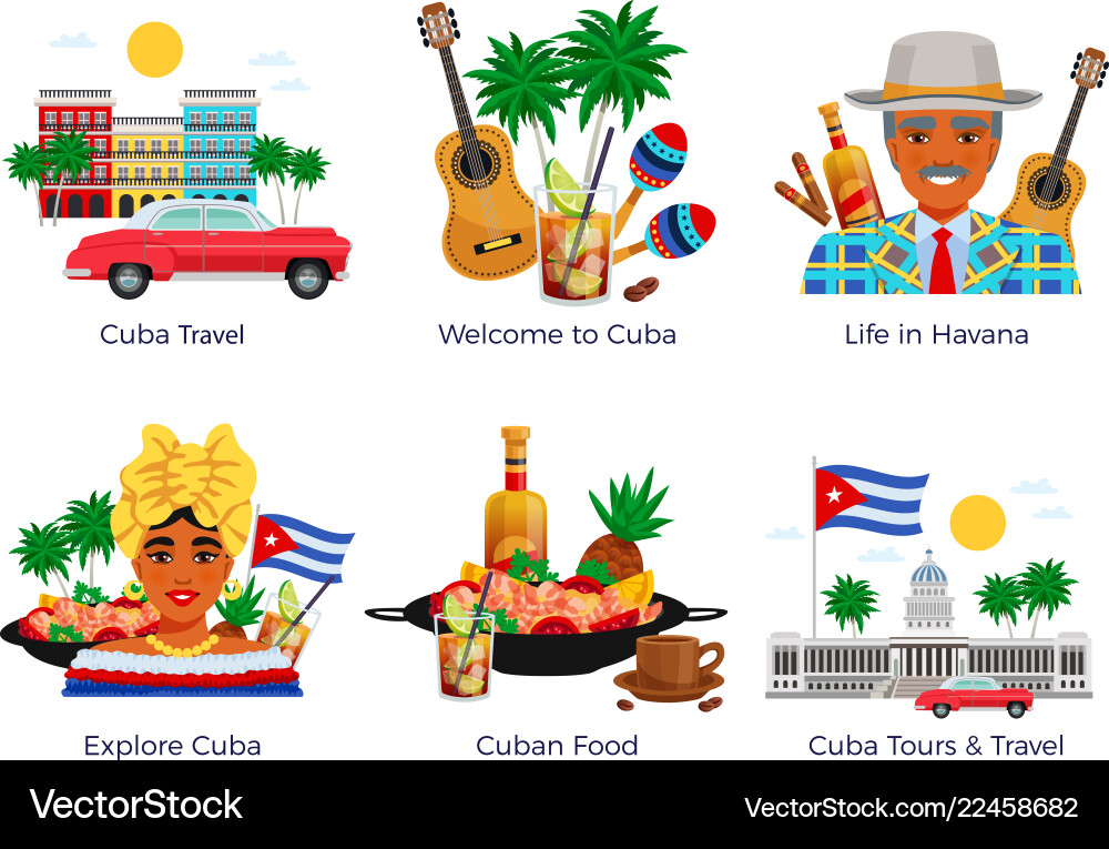 Cuba travel icons set Royalty Free Vector Image