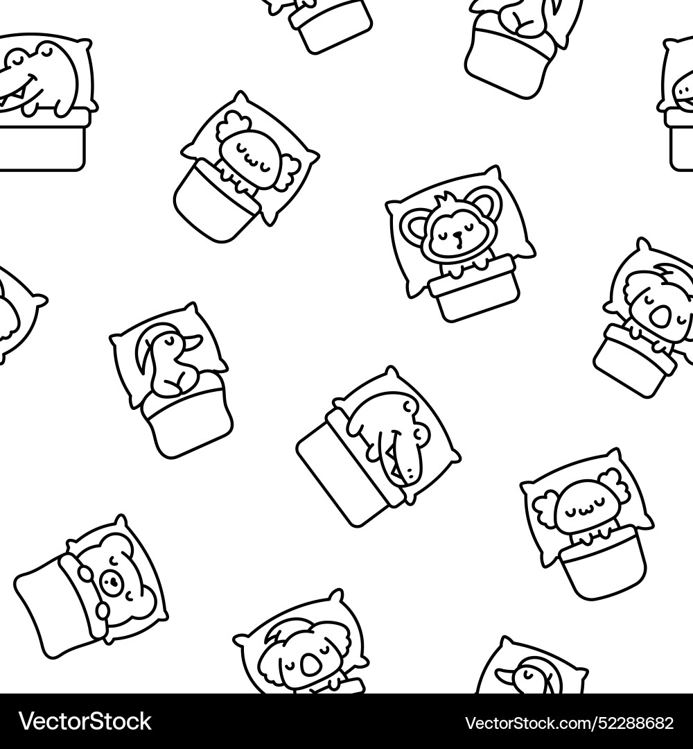 Cute sleeping animals in bed coloring page Vector Image