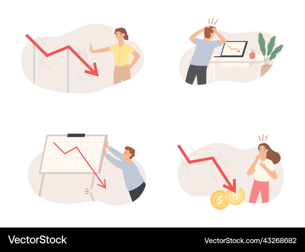Finance decrease and crisis graph male female Vector Image