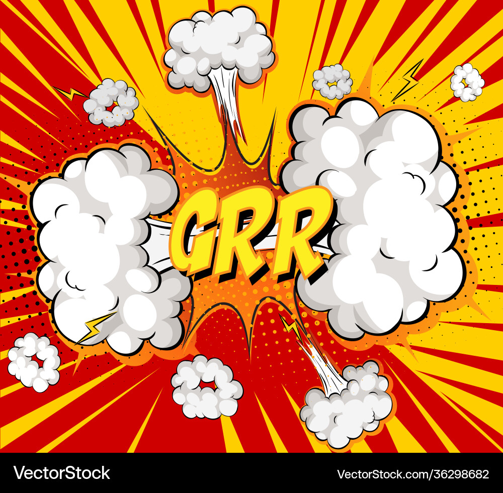 Grr text on comic cloud explosion rays Royalty Free Vector