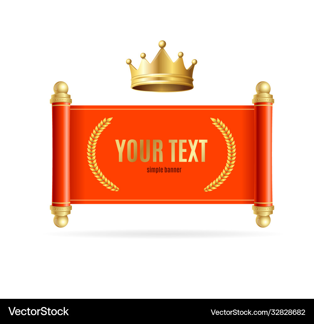 Realistic detailed 3d golden crown and red scroll Vector Image