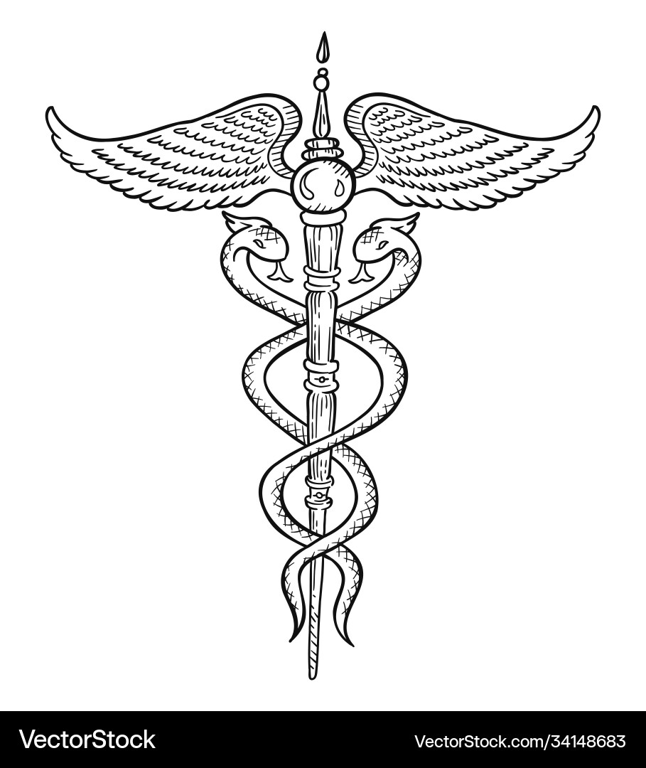 Caduceus Staff Caduceus Icon Caduceus Symbol In Blue And Gold