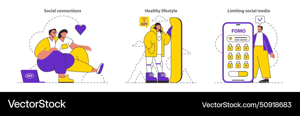 Digital wellbeing set Royalty Free Vector Image