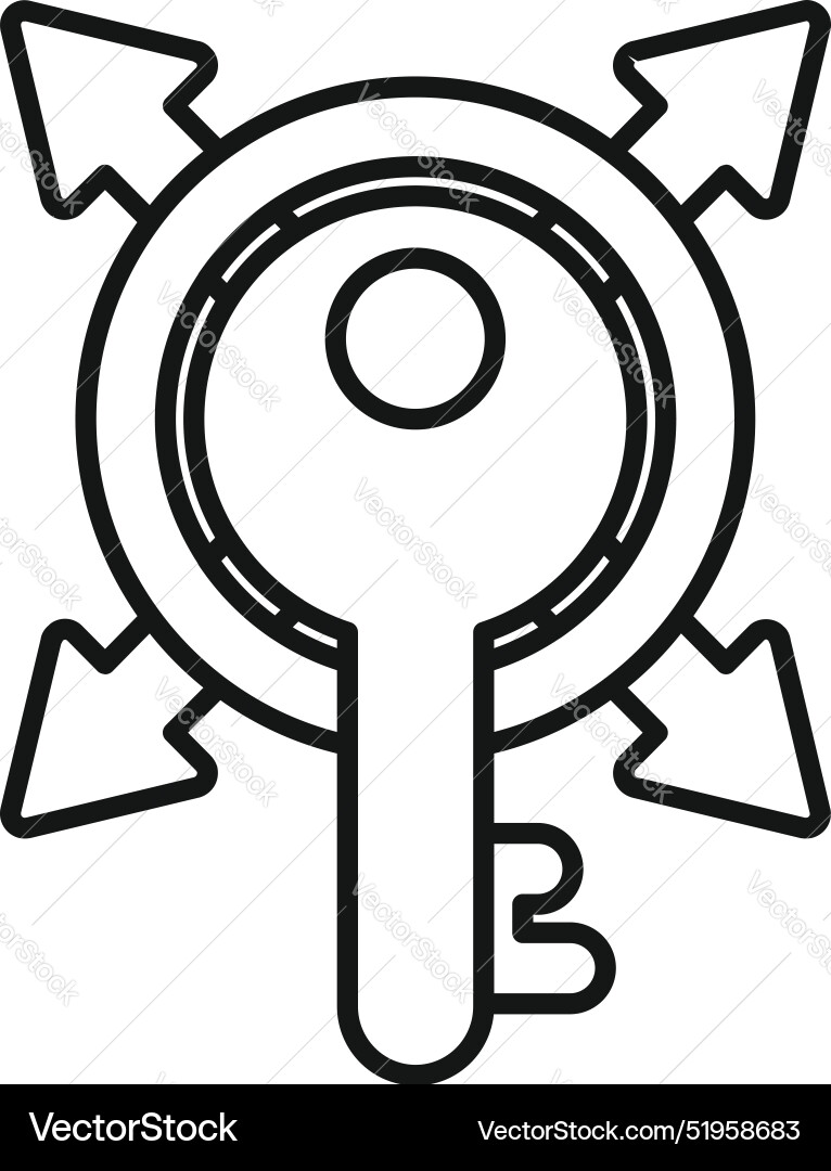 Key surrounded by arrows representing access Vector Image