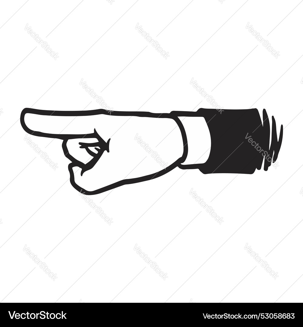 Pointing hand direction sign in black and white Vector Image