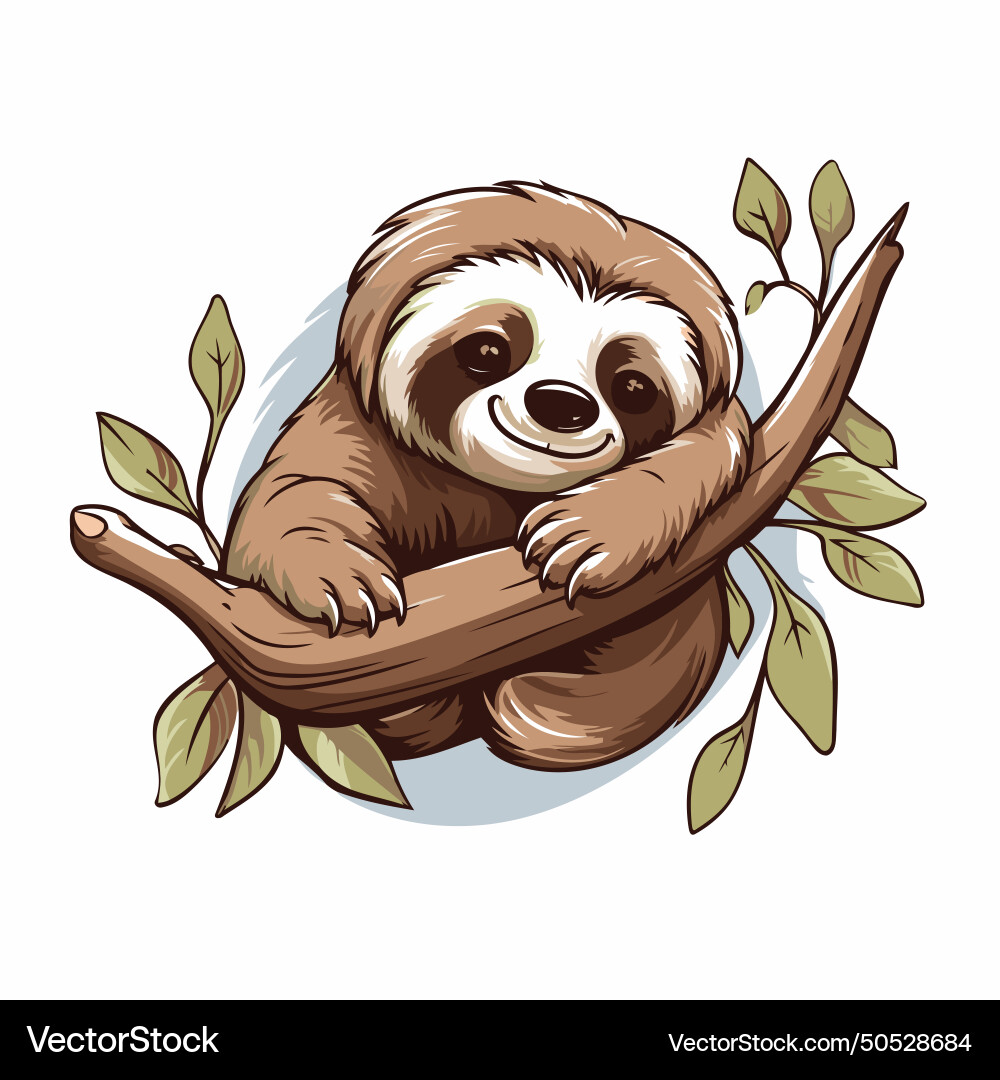 Cute cartoon sloth climbing on a branch Royalty Free Vector