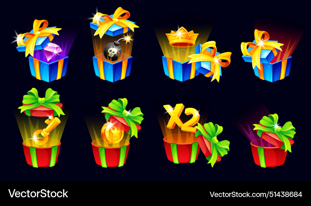 Game bonus boxes present gift box money prize Vector Image