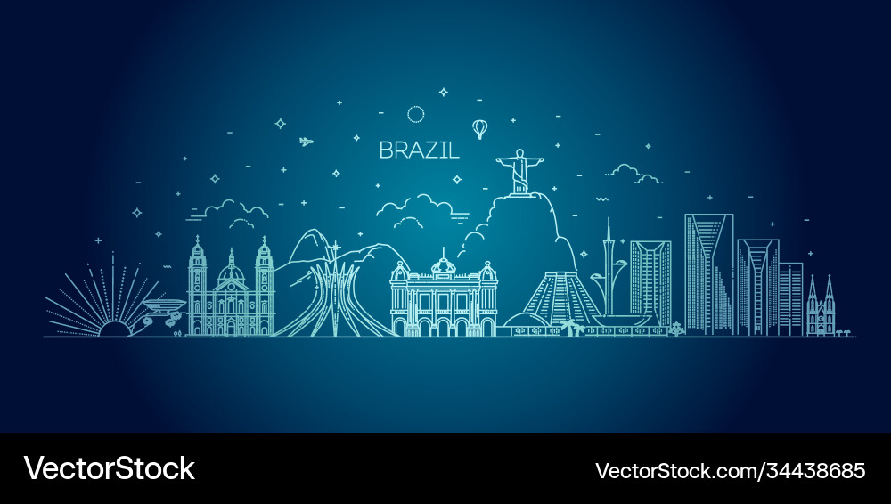 Brazil architecture line skyline Royalty Free Vector Image