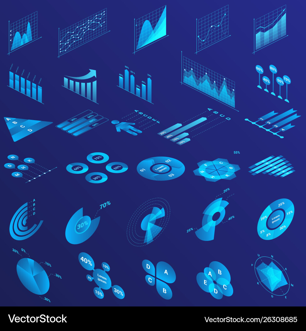 Charts graphs diagram isometric infographics Vector Image