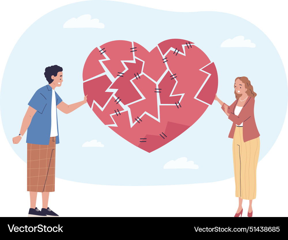 Couple assembling heart broken relationship build Vector Image