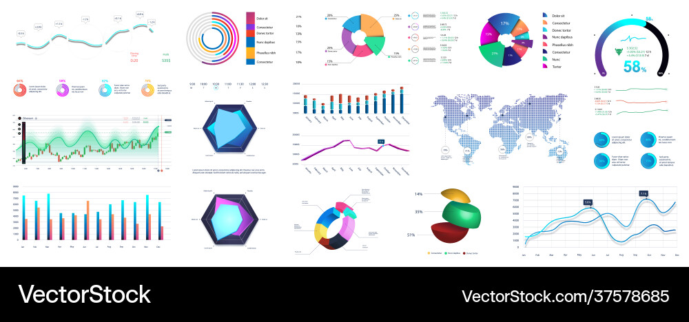 Graphic set charts infographics and diagrams Vector Image