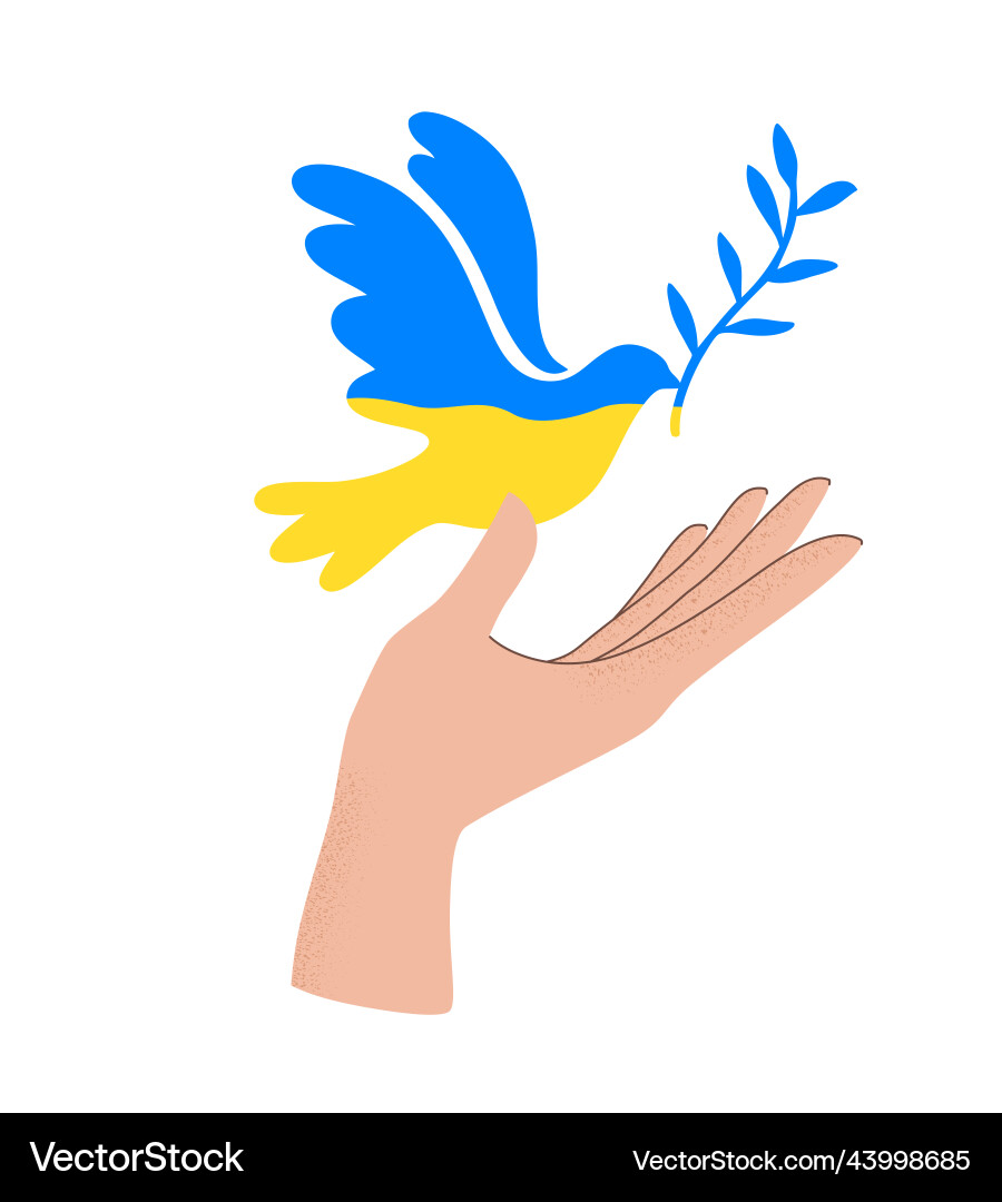 Human hand holding blue and yellow flying bird Vector Image