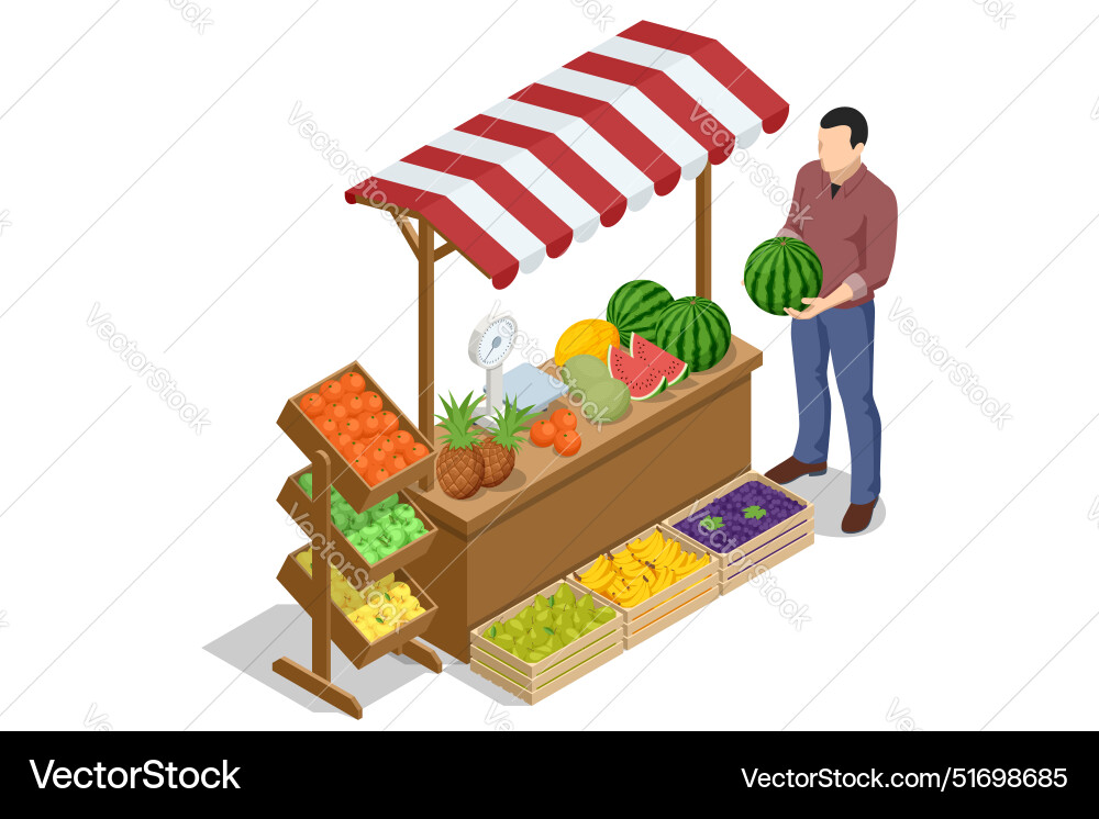 Isometric fruts sale farmer sells fresh Royalty Free Vector