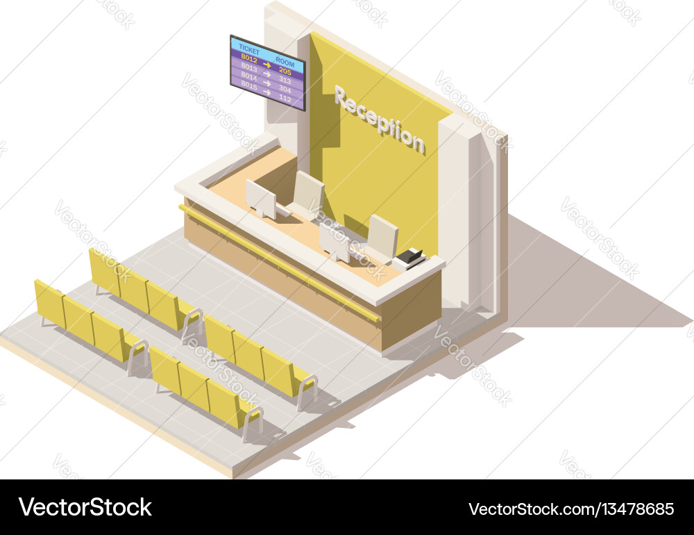 Isometric low poly hospital reception Royalty Free Vector