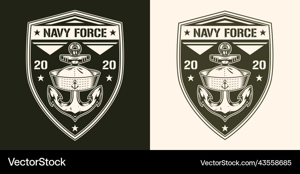 Navy force emblem monochrome vintage Royalty Free Vector