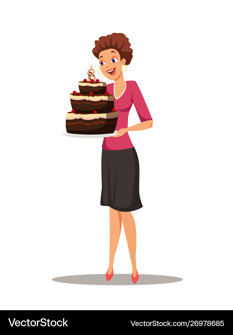 Woman with birthday chocolate cake Royalty Free Vector Image
