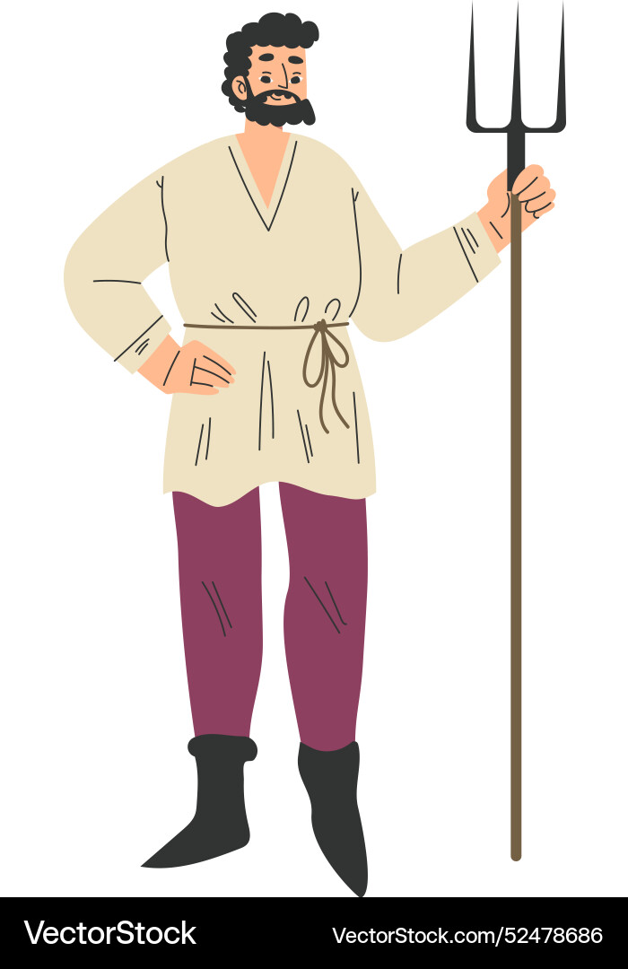 Medieval bearded man peasant character Royalty Free Vector