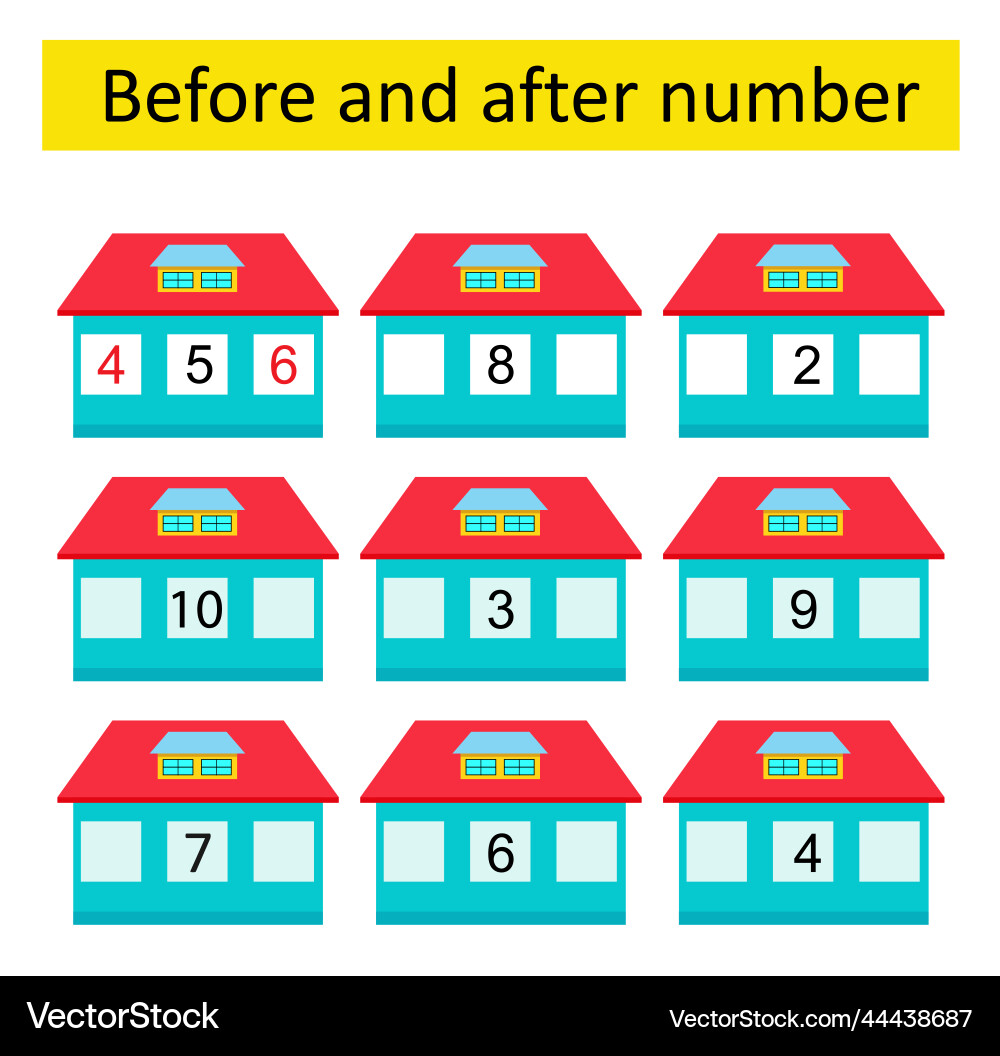 Before & After Number Math Activity Royalty Free Vector
