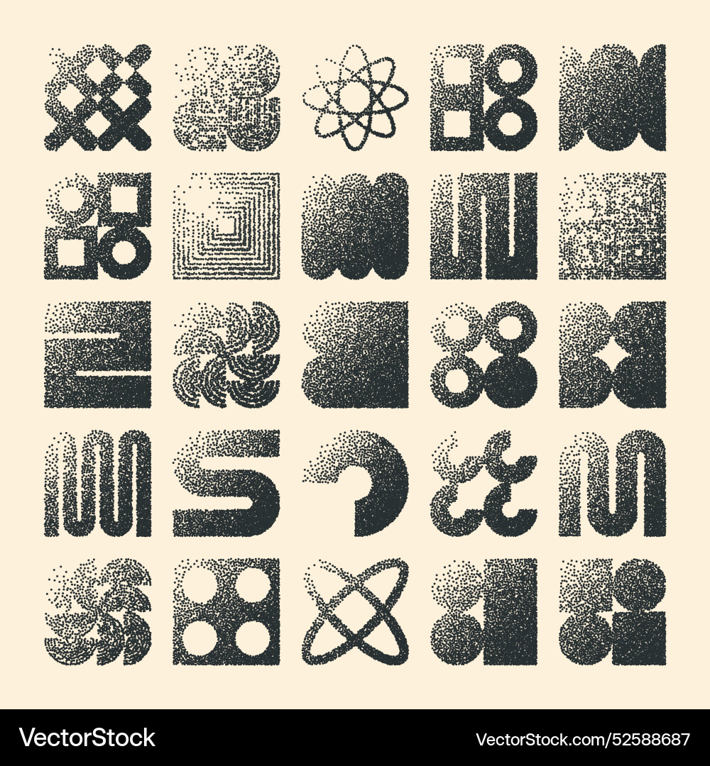 Brutalist geometric shapes dotted objects Vector Image