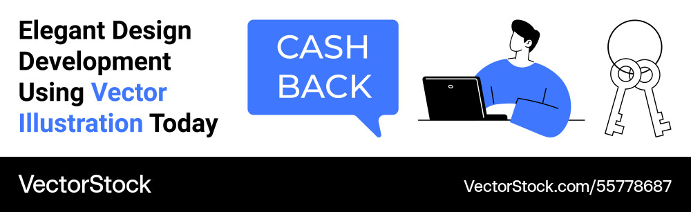 Cashback offer highlight with man using laptop Vector Image