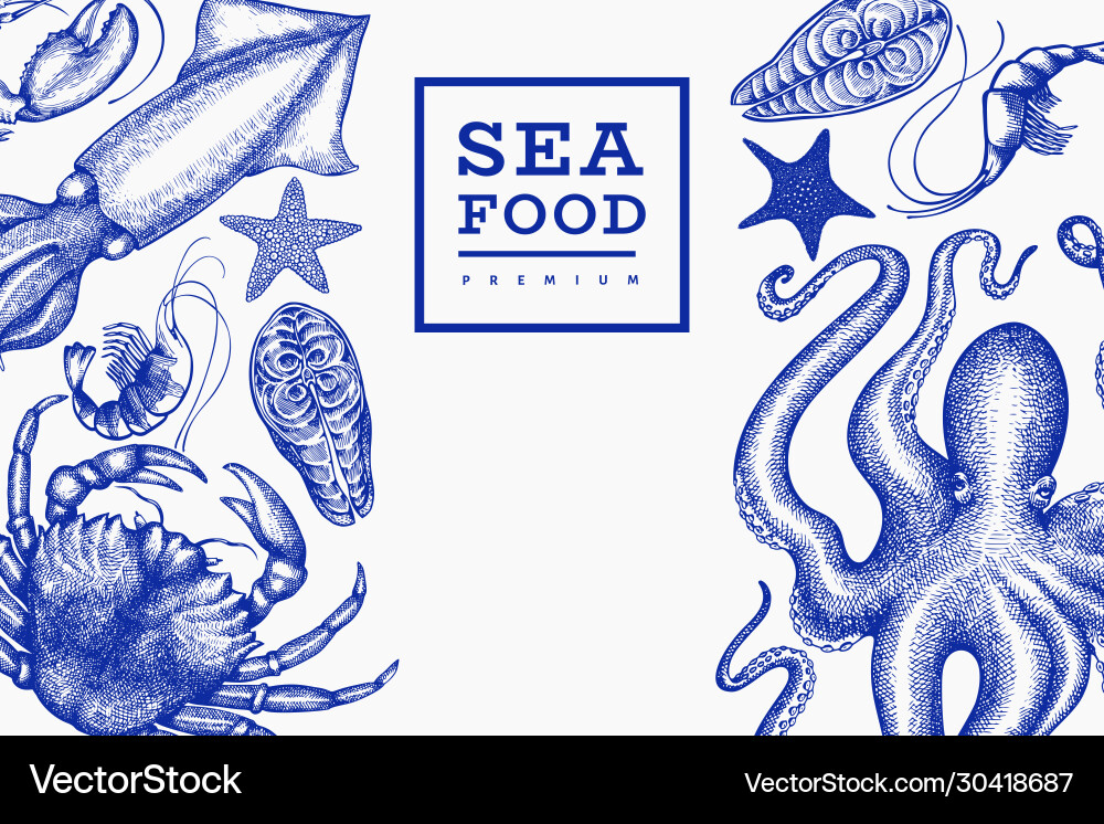 Seafood design template hand drawn Royalty Free Vector Image