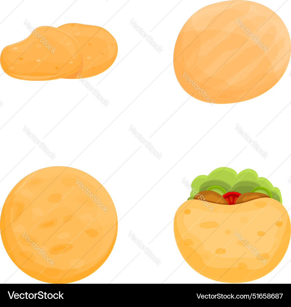 Tortilla bread icons set cartoon Royalty Free Vector Image
