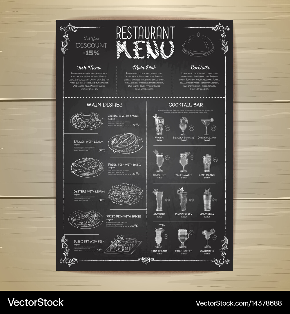 Chalk drawing restaurant menu design Royalty Free Vector