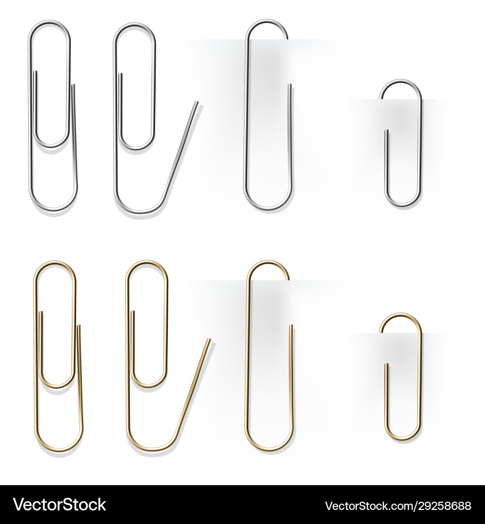 Realistic metal paper clips set Royalty Free Vector Image