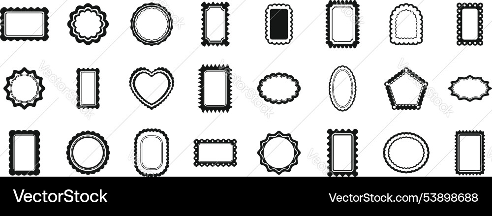 Scallop frame icons set big of different Vector Image