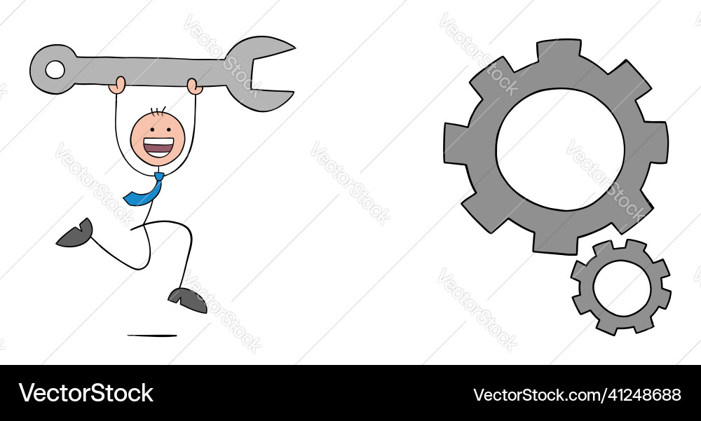 Stickman businessman running to fix spinning Vector Image