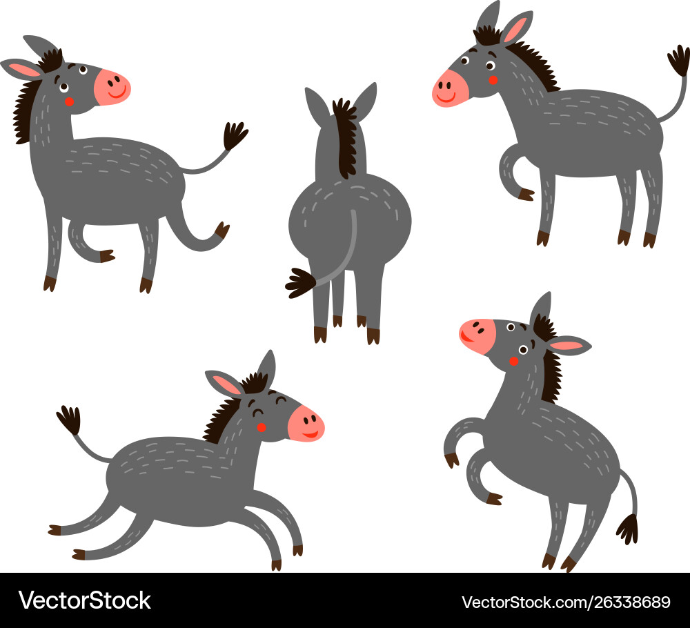 Donkeys character set Royalty Free Vector Image