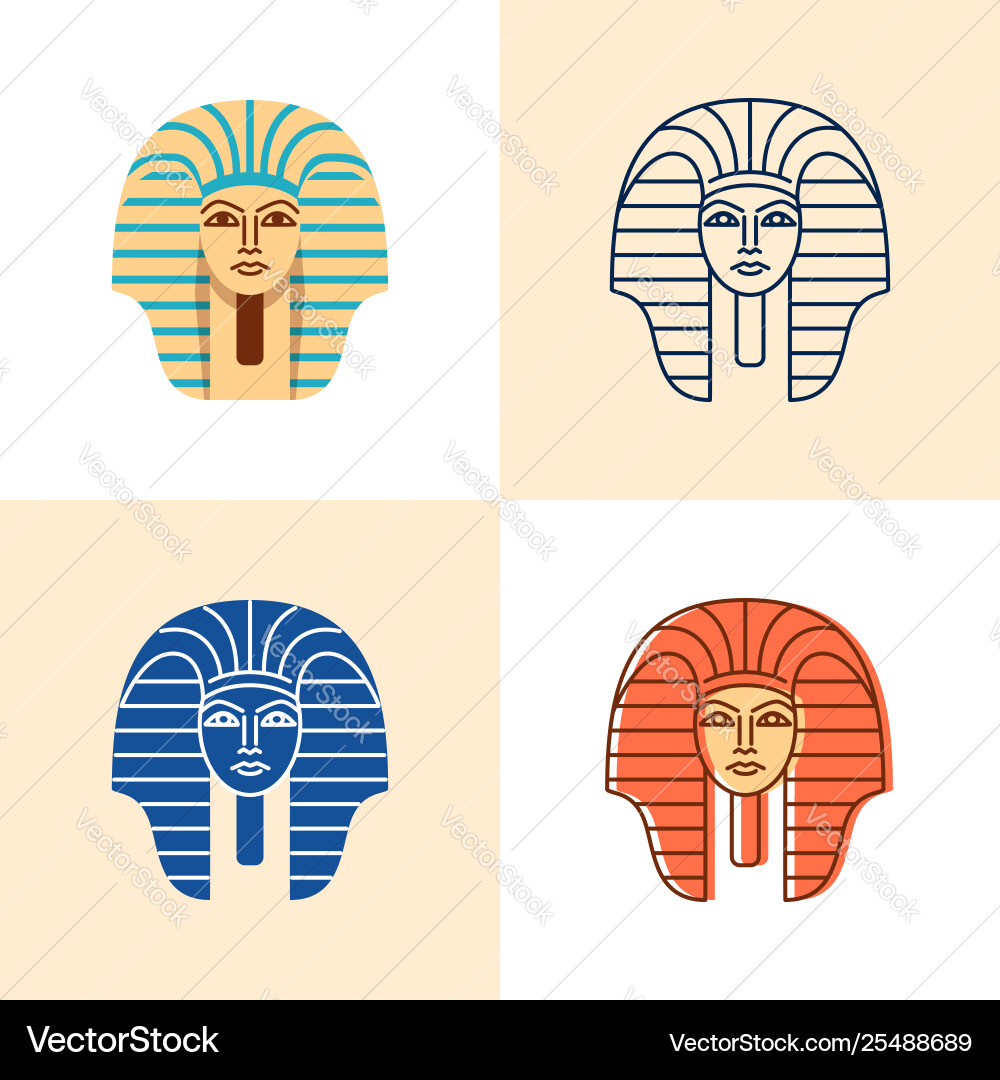 Egyptian pharaoh icon set in flat and line style Vector Image