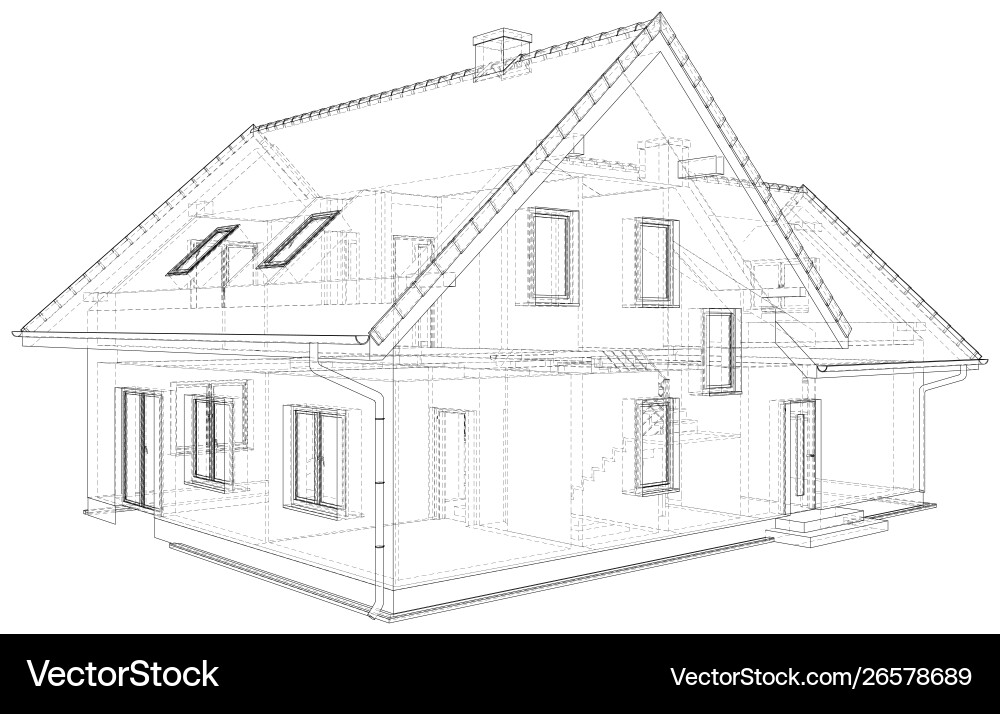 Perspective wireframe house exterior Royalty Free Vector