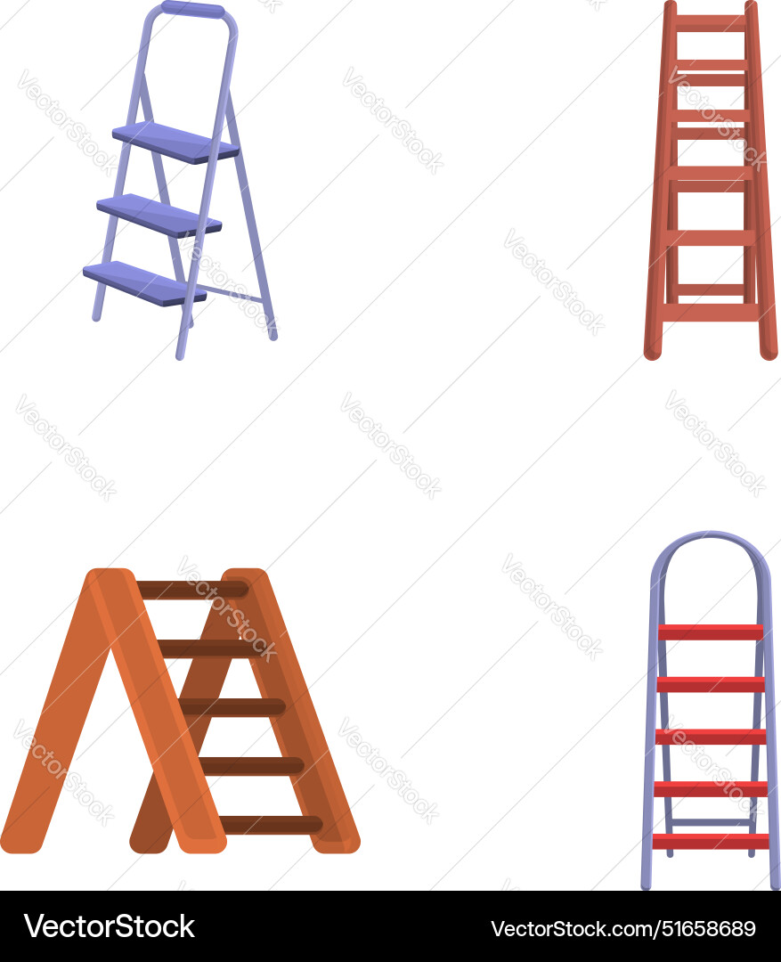 Step ladder icons set cartoon metal Royalty Free Vector