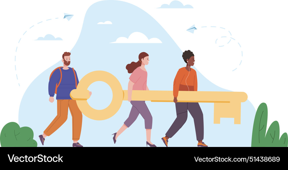 Teamwork holding key people work team carry keys Vector Image