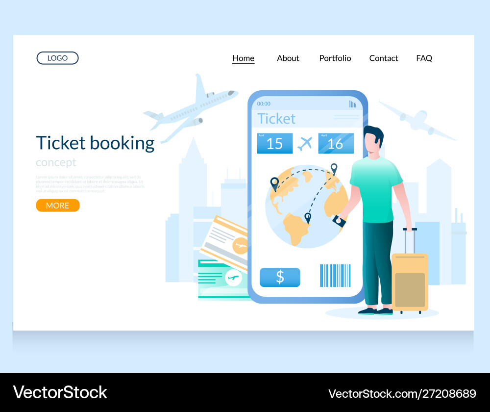 Ticket booking website landing page design Vector Image