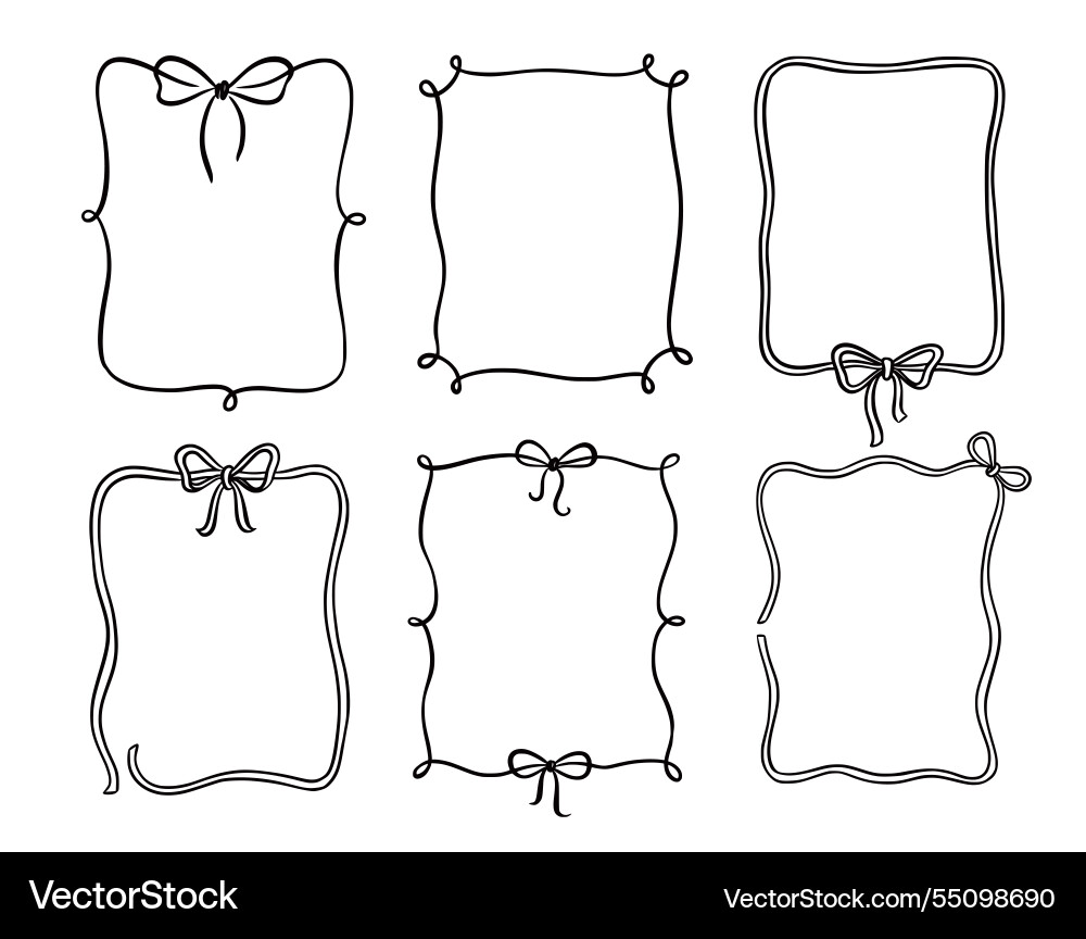 Bow frame ribbon border vintage hand drawn set Vector Image
