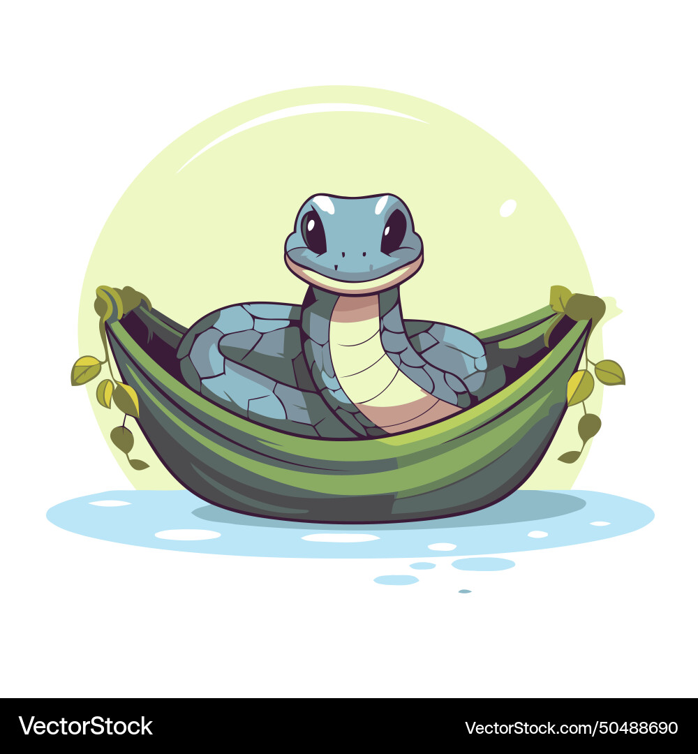 Cute snake in a boat cartoon style Royalty Free Vector Image